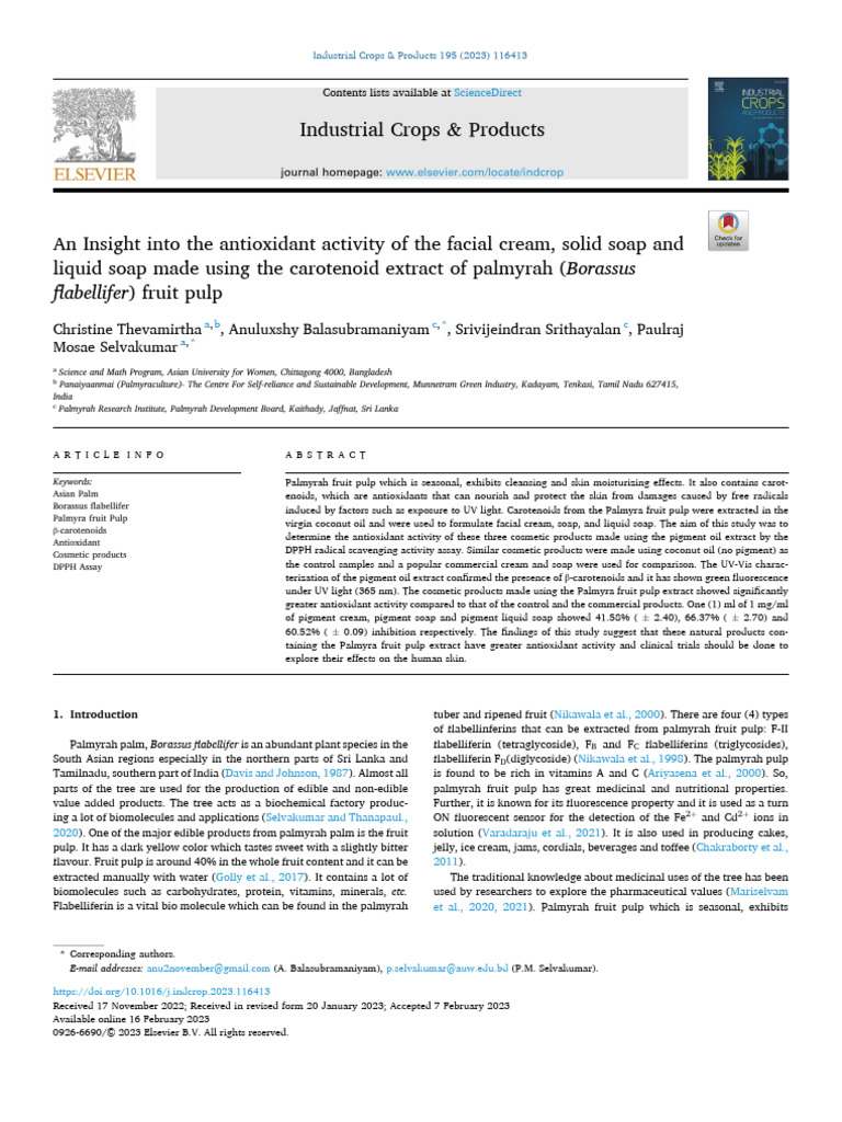 Industrial Crops & Products: Flabellifer) Fruit Pulp | PDF