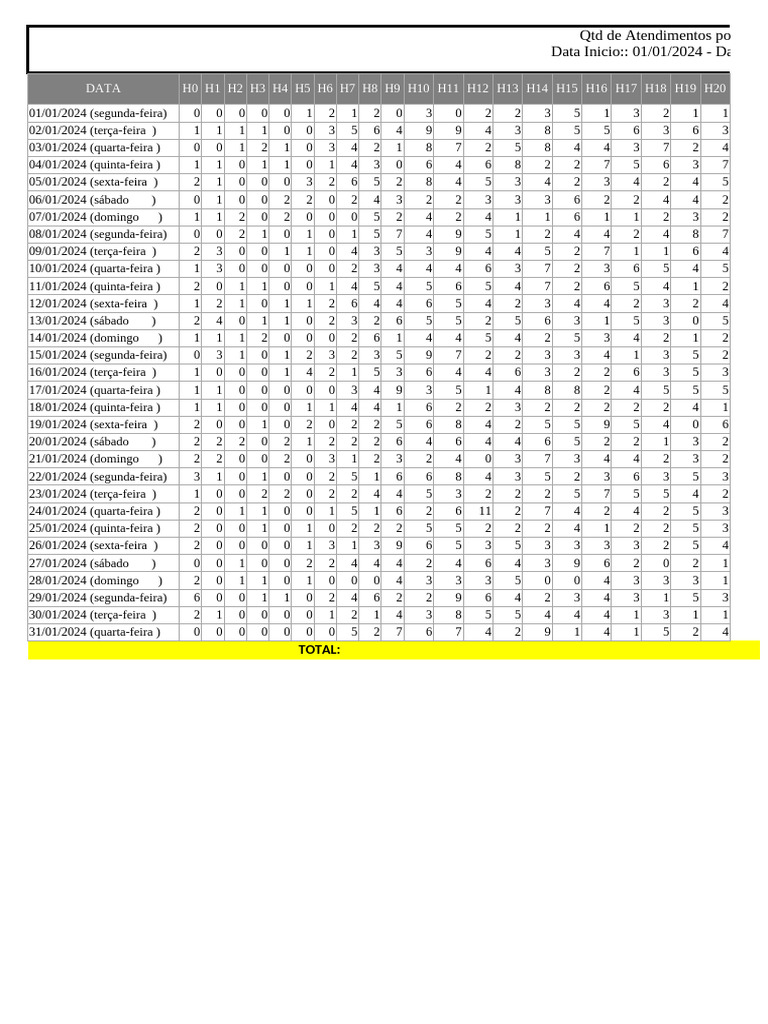 QTD de Atendimentos Por Hora X Período - 2024 | PDF