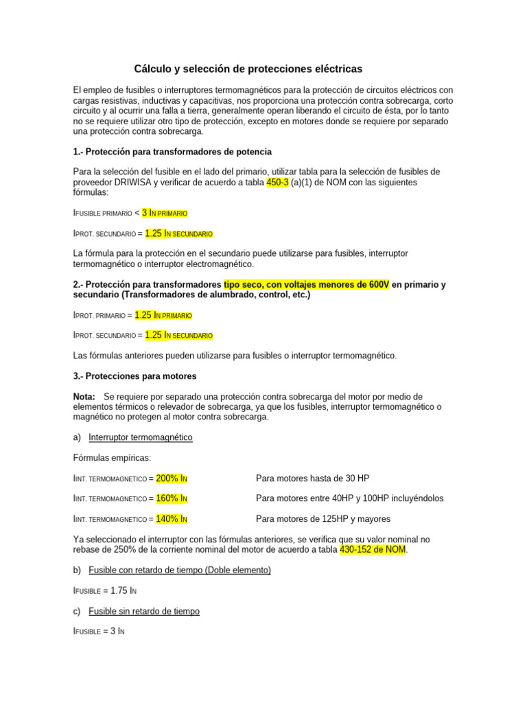 Cálculo y Selección de Protecciones Eléctricas | PDF