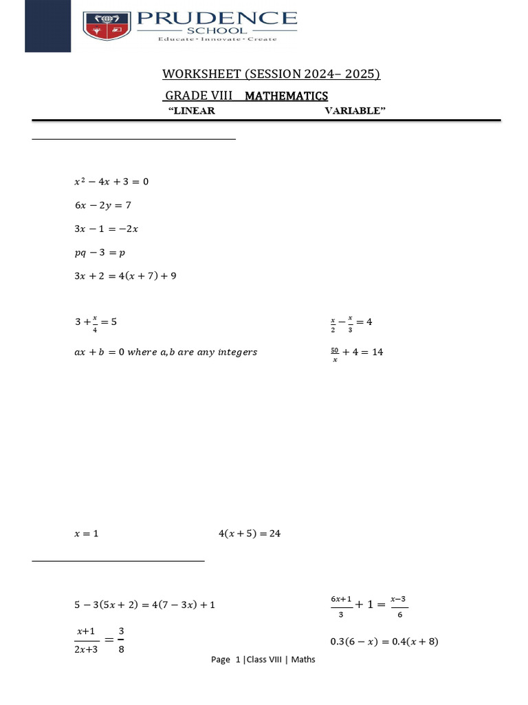 CLASS 8 CH-2-LINEAR-EQUATIONS-IN-ONE-VARIABLE-may-19 | PDF
