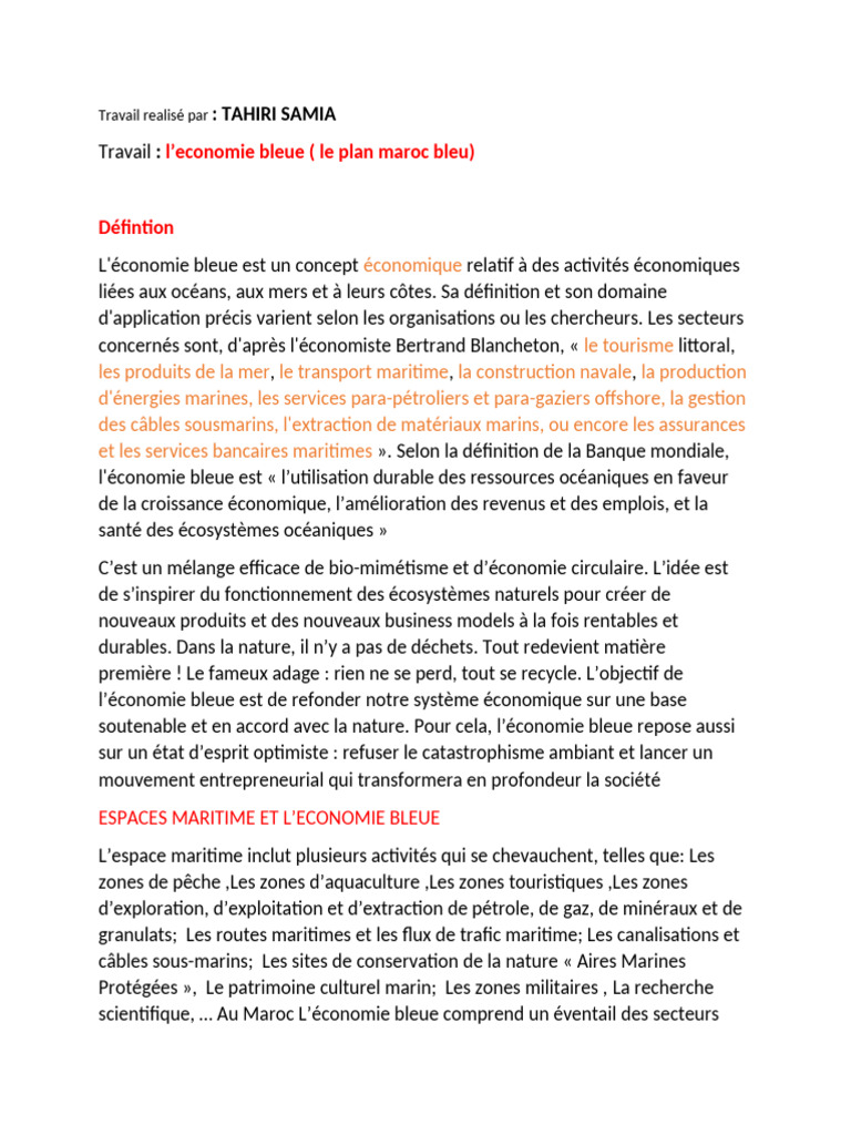 Travail Sur Le Plan Maroc Bleu | PDF