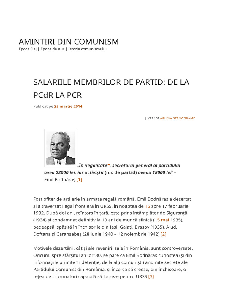 Salariile Membrilor de Partid - de La PCDR La PCR - Amintiri Din ...