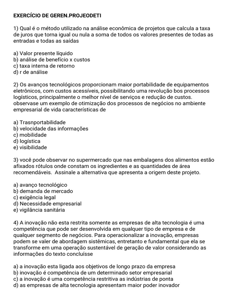 Exercicio Gerenciamento de Projetos de T.I | PDF