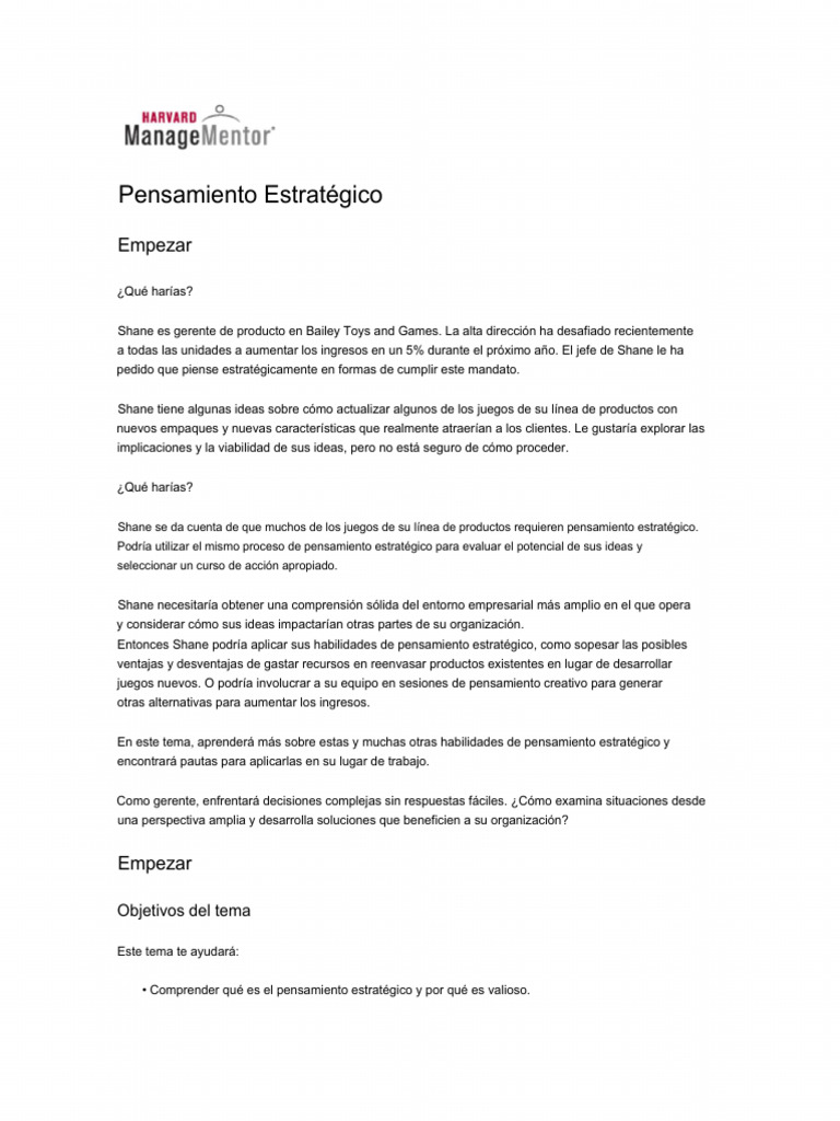 Stragegic Thinking Harvard Manager Mentor Students Light 1 | PDF ...
