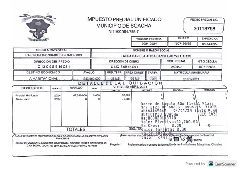 Impuesto Predial Soacha 2024 | PDF