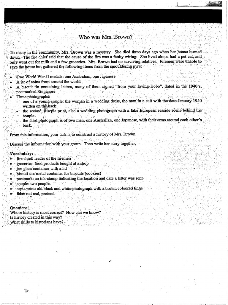 Hist - 001 Mrs Brown Activity | PDF