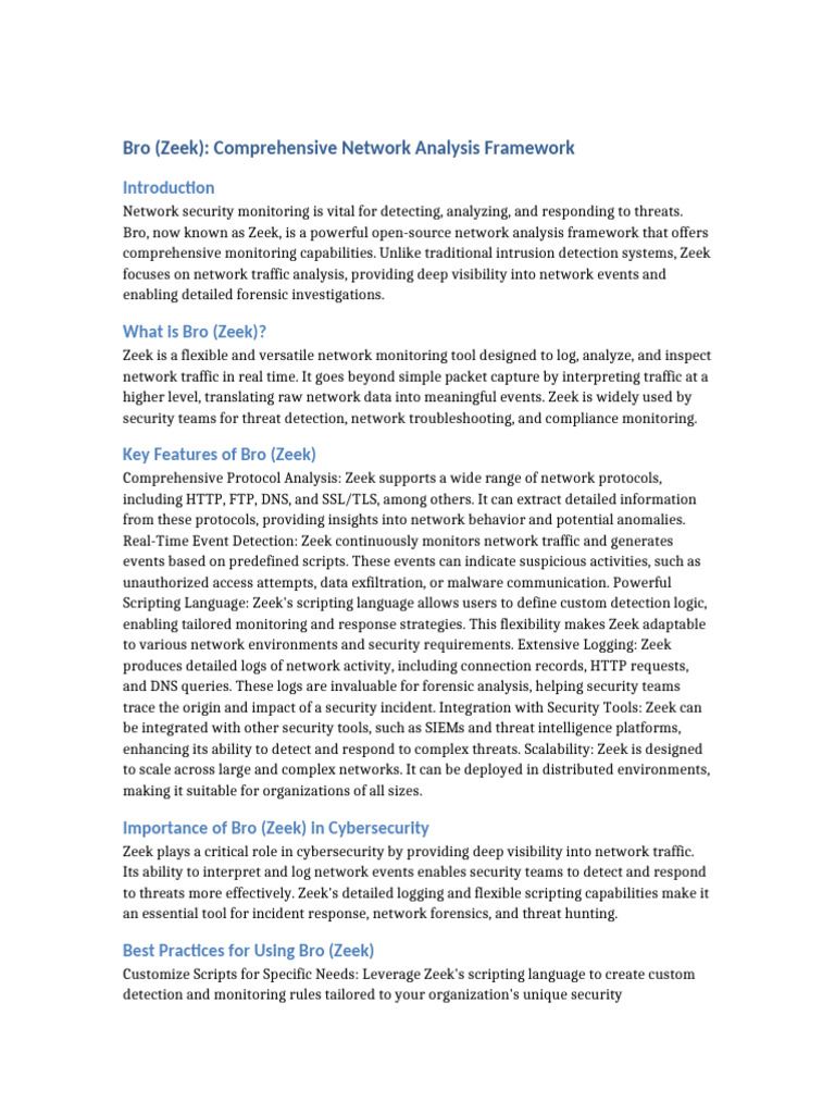 Bro Zeek Comprehensive Network Analysis Framework | PDF