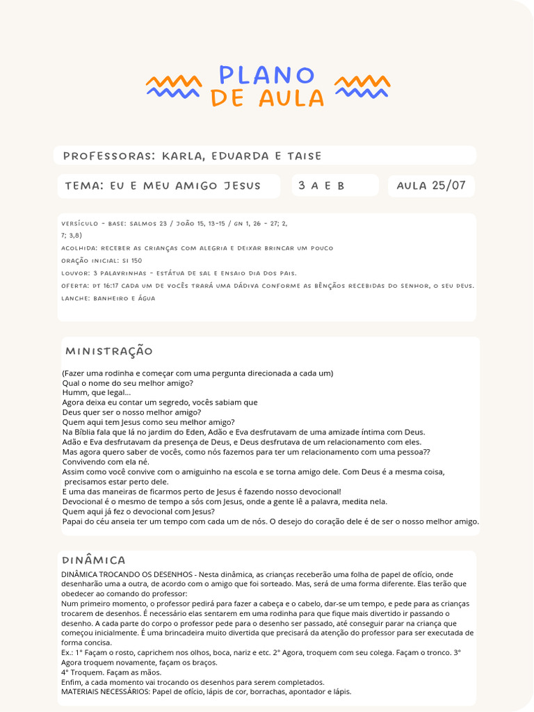 Documento A4 Plano de Aula Moderno Azul e Laranja PDF | PDF