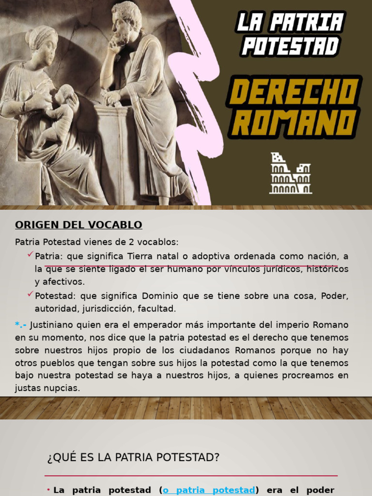 Presentación Patria Potestad en Derecho Romano | PDF