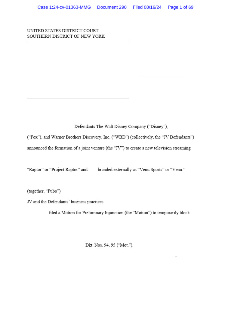 Fubo v. Disney, Fox, Warners | PDF | Video On Demand | Espn