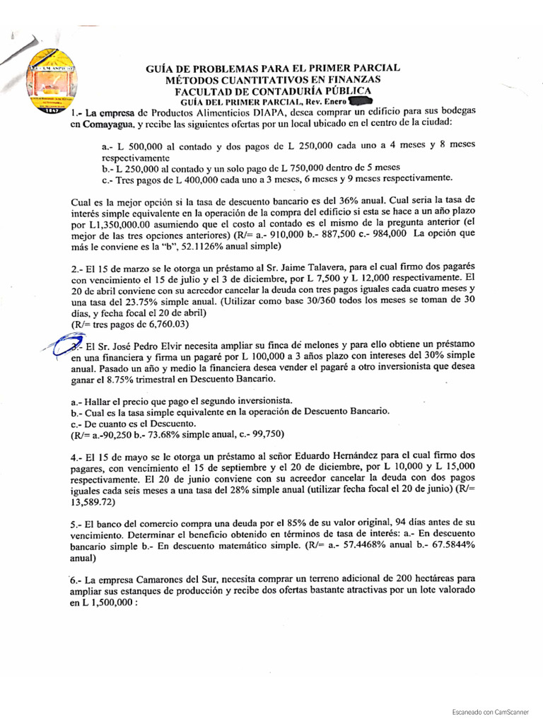 Unah CF030 MCF I Guía Ejercicios 1er Parcial | PDF