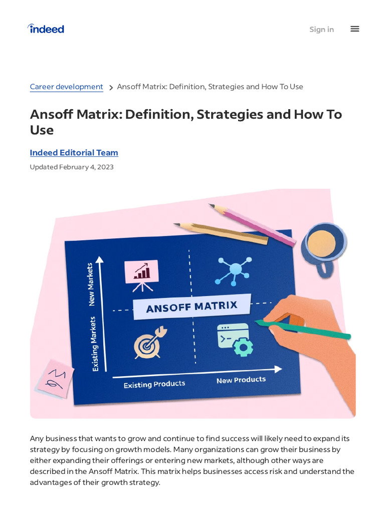 Ansoff Matrix - Definition, Strategies and How To Use | PDF | Business ...