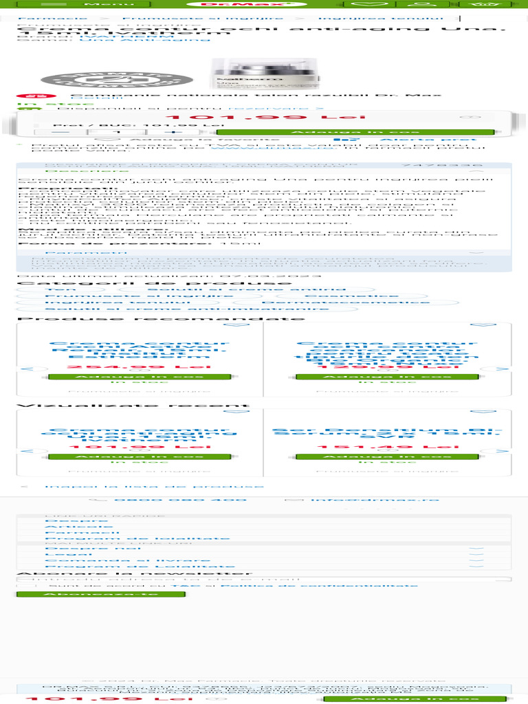 Crema Contur Ochi Anti-Aging Una, 15ml, Ivatherm | PDF