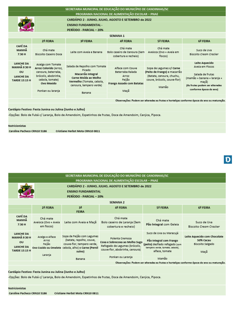 Cardapio 2 Fundamental Assinado | PDF