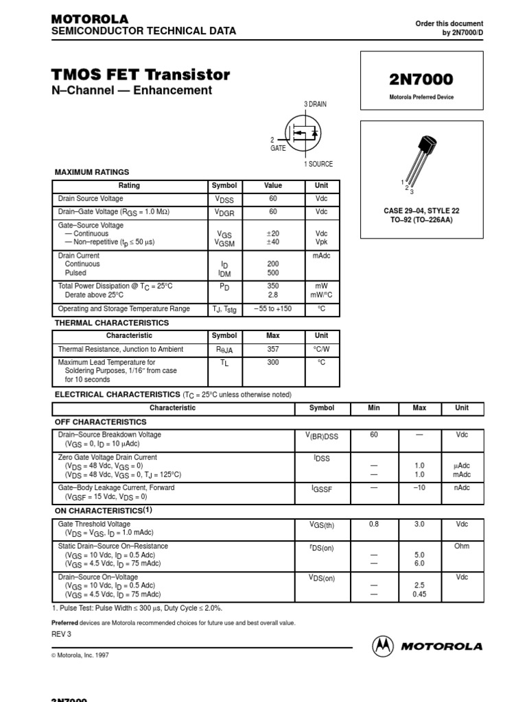 2n7000 Mosfet Transistor | Field Effect Transistor | Transistor