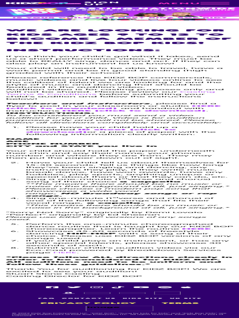 KIDZ BOP Audition Guidelines for Kids | PDF | Singing | Performing Arts