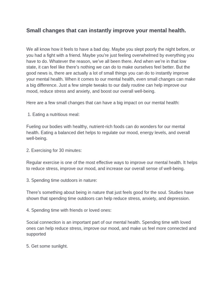 Small Changes For Mental Health | PDF