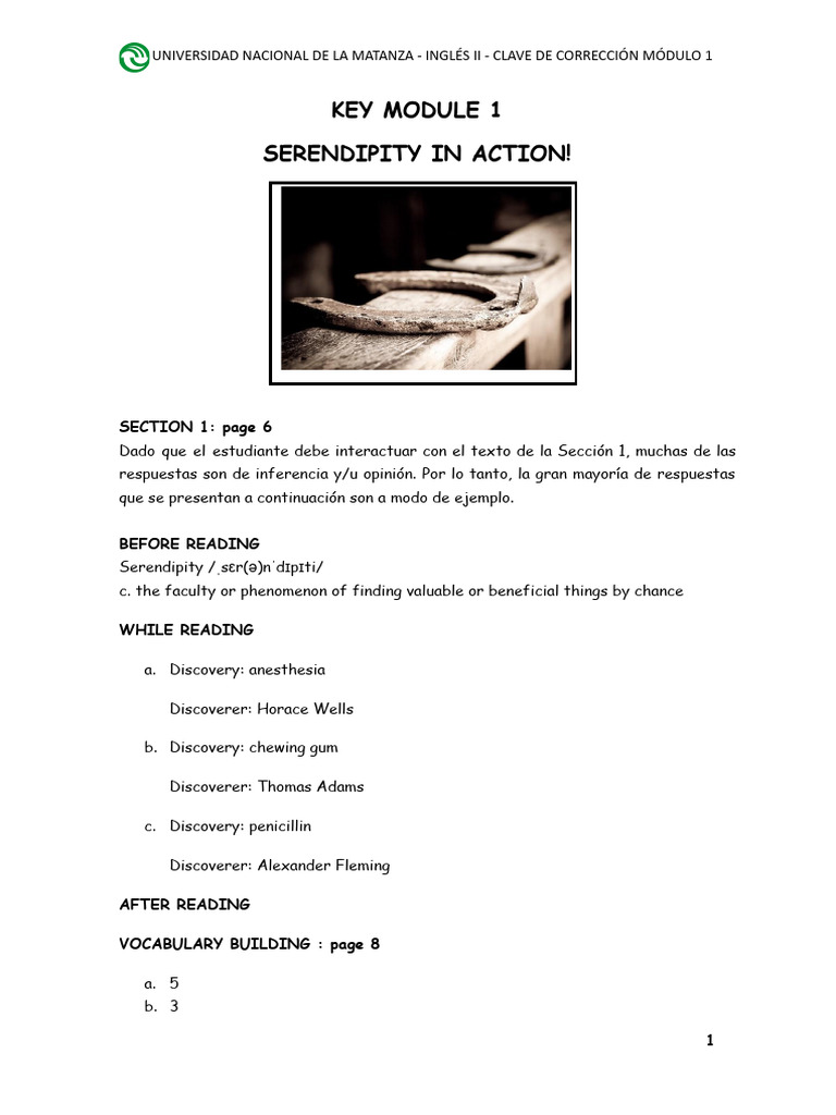 Key Module 1 Serendipity in Action!: SECTION 1: Page 6 | PDF