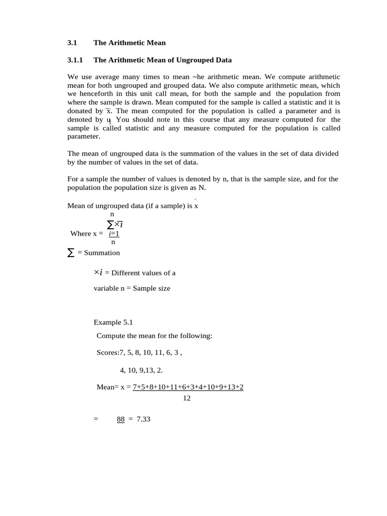 The Arithmetic Mean | PDF | Arithmetic Mean | Mean