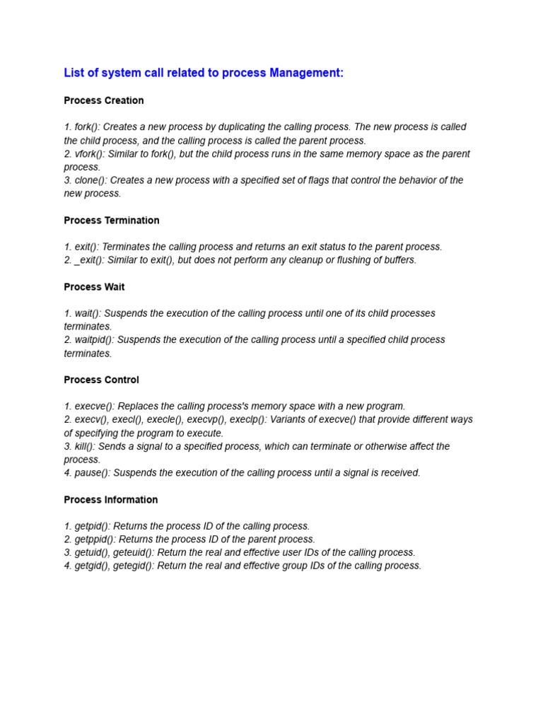 Procees Management System Calls | PDF