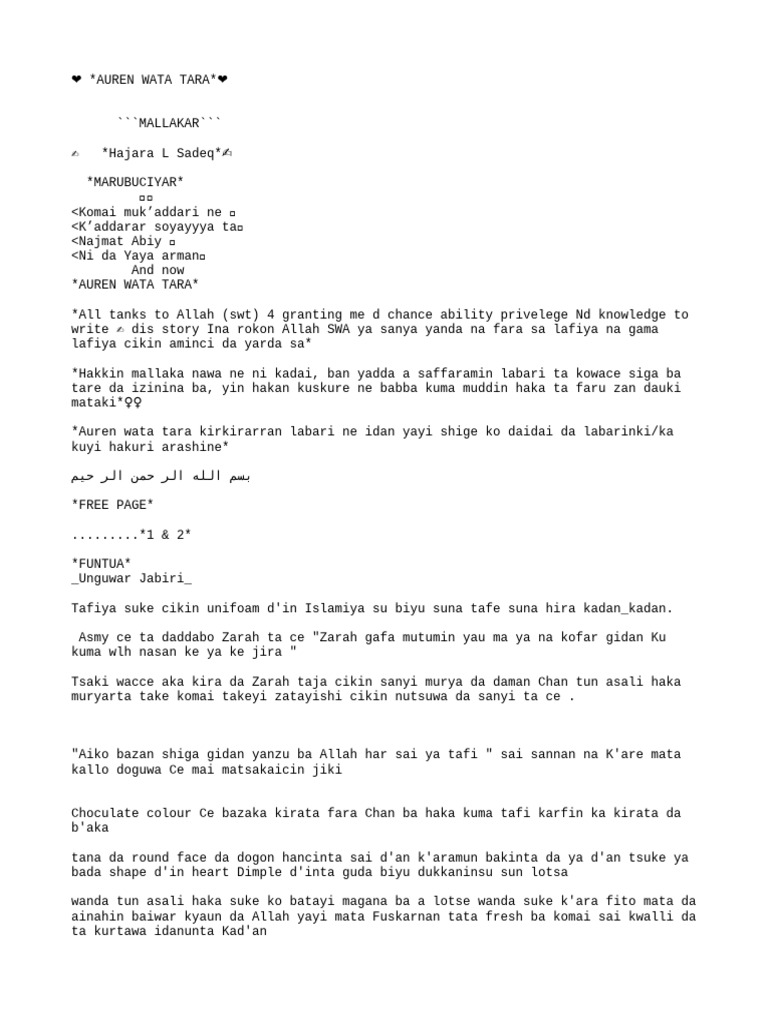 Auren Wata Tara Complete Hausa Novel by Hausanovels001 | PDF