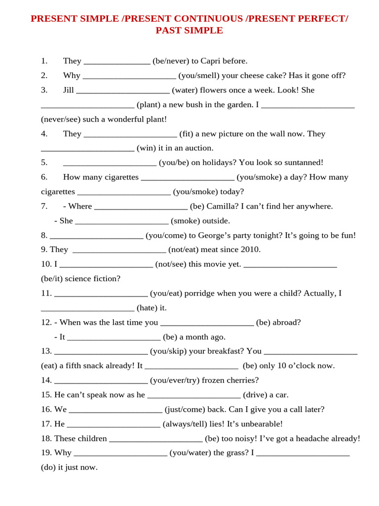 Present Simp - Cont - Perf - Past Simple | PDF