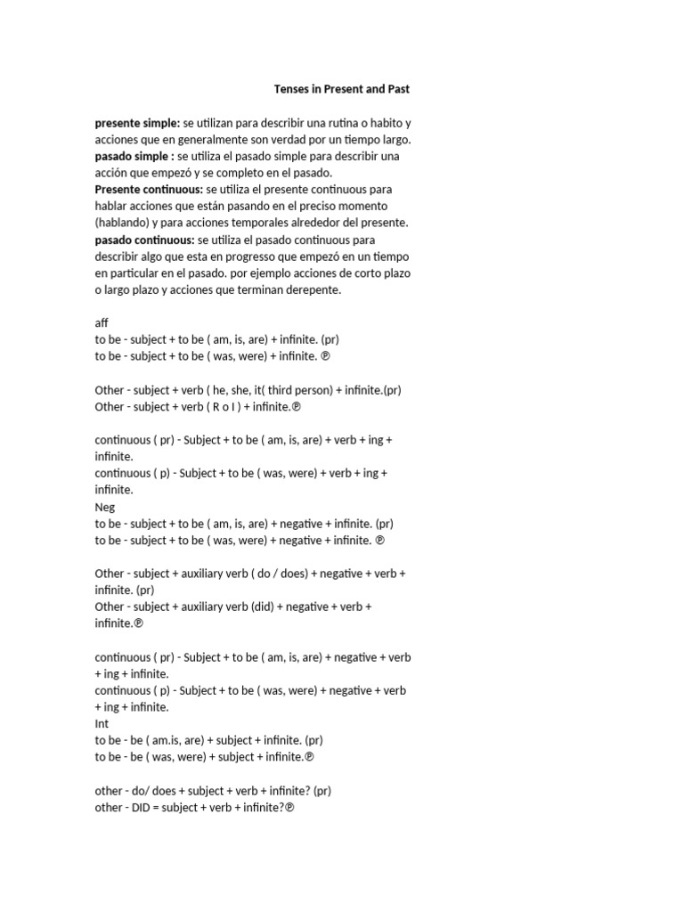 Tenses in Present and Past | PDF