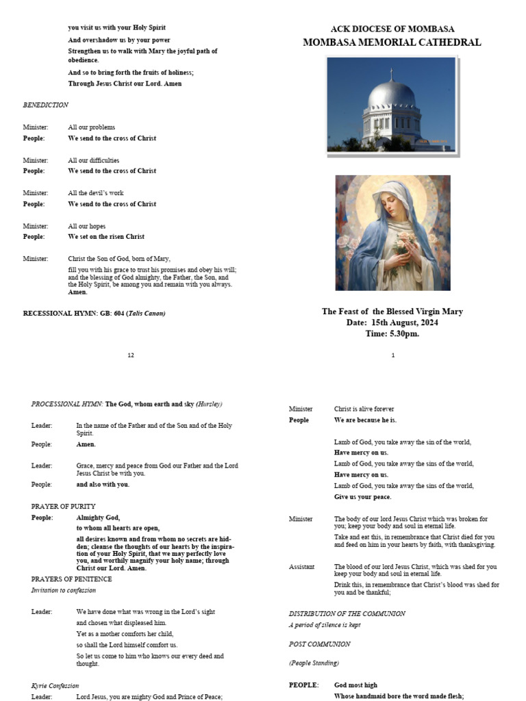 The Feast of The Blessed Virgin Mary - 2024 | PDF