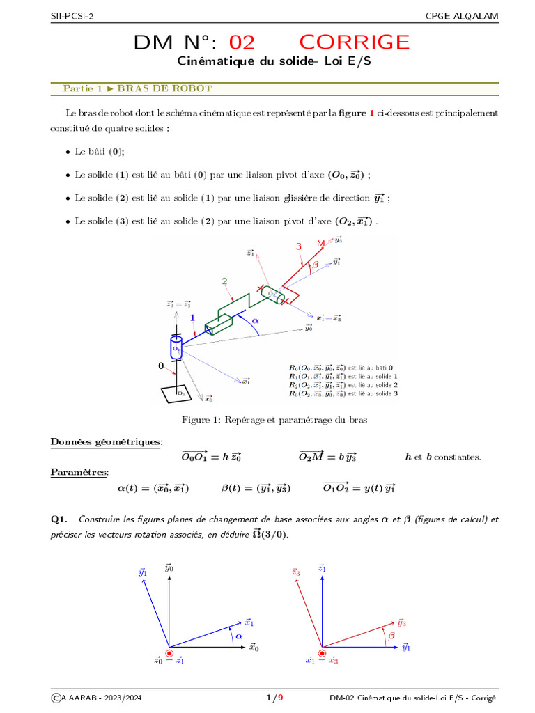 DM-02-Cinématique Loi E S PCSI 23 Alqalam Corrigé | PDF