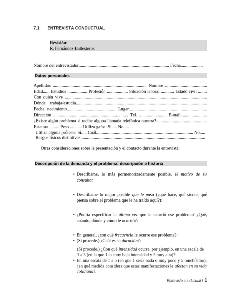 Entrevista Conductual . | PDF