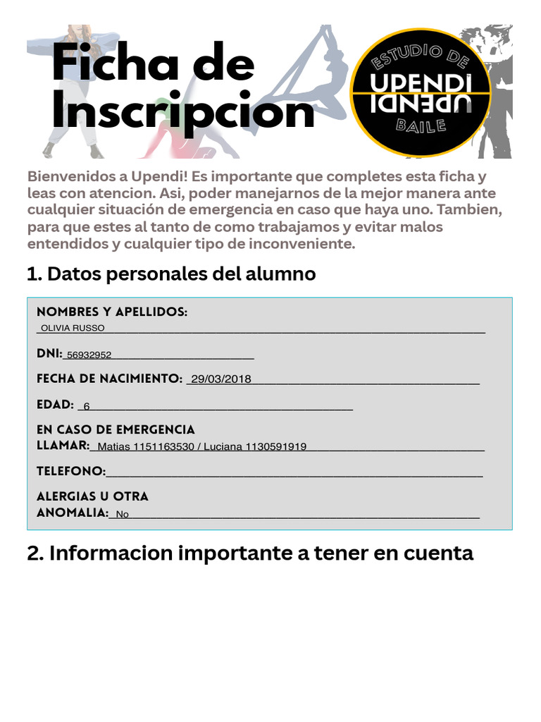 Ficha de Inscripcion Upendi 2023 | PDF