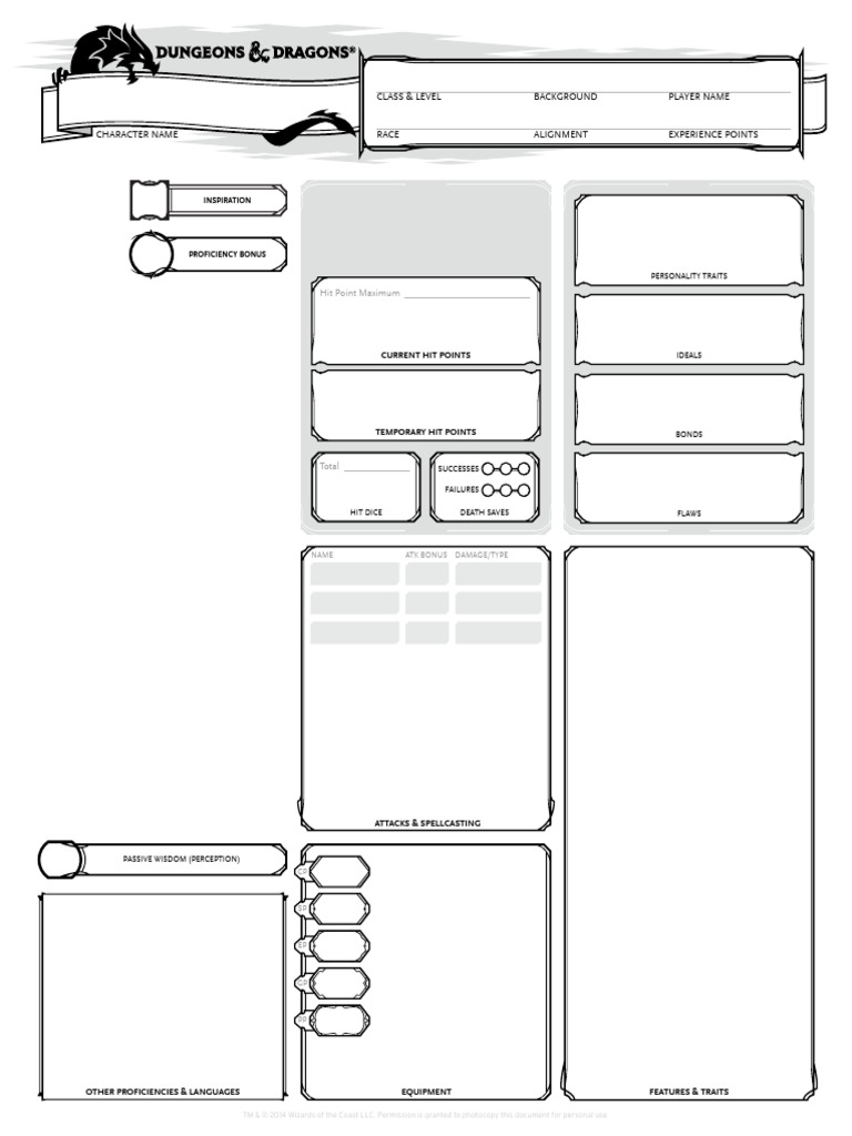 DND - 5E - CharacterSheet - Form Fillable | PDF