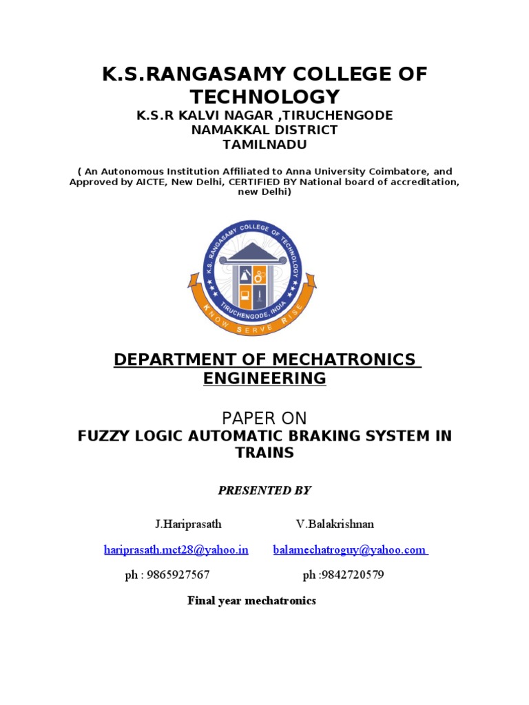 Fuzzy Logic Automatic Braking System In Trains Pdf Fuzzy Logic Artificial Intelligence