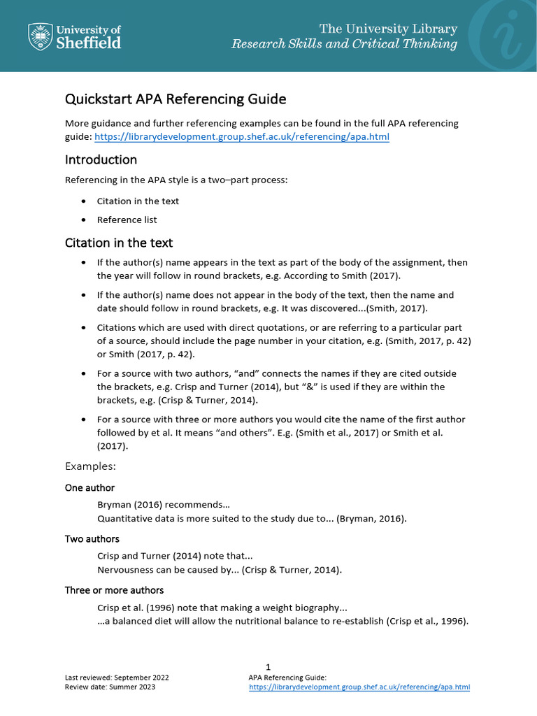 Quickstart APA Referencing Guide: Examples | PDF