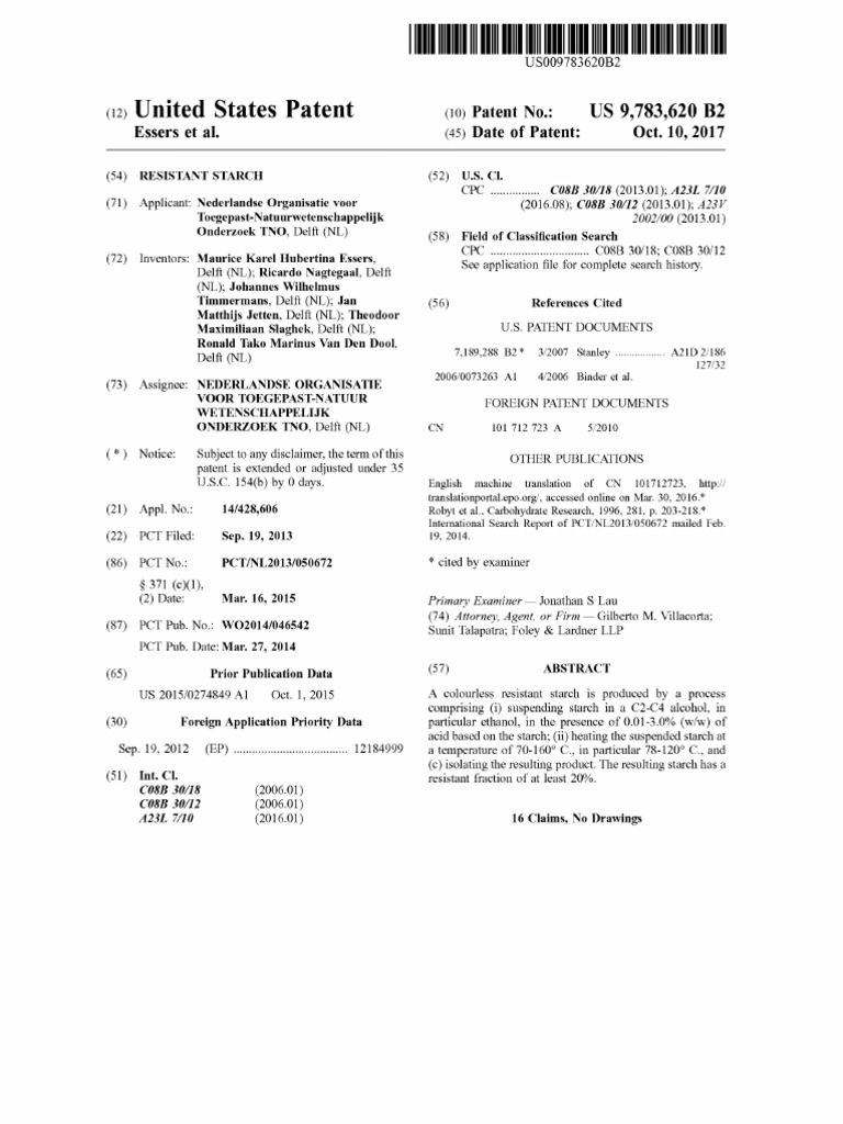 US9783620 Starch Preparation Very Imp | PDF