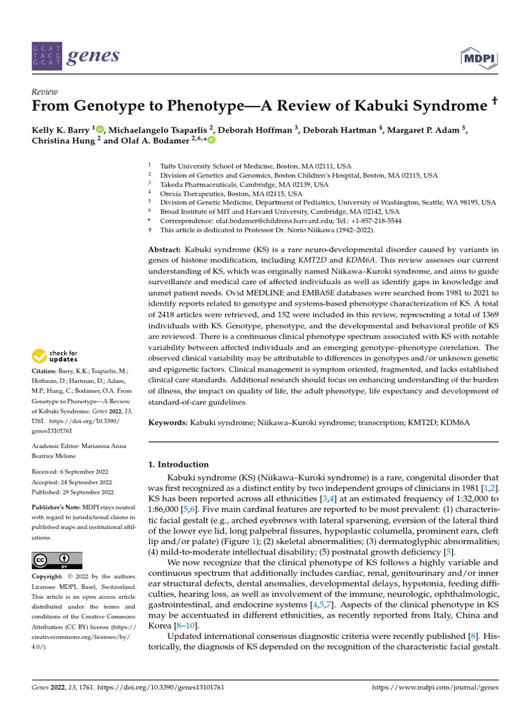 From Genotype To Phenotype-A Review of Kabuki Syndrome (Barry K, Tsaparlis M) Q2 | PDF ...