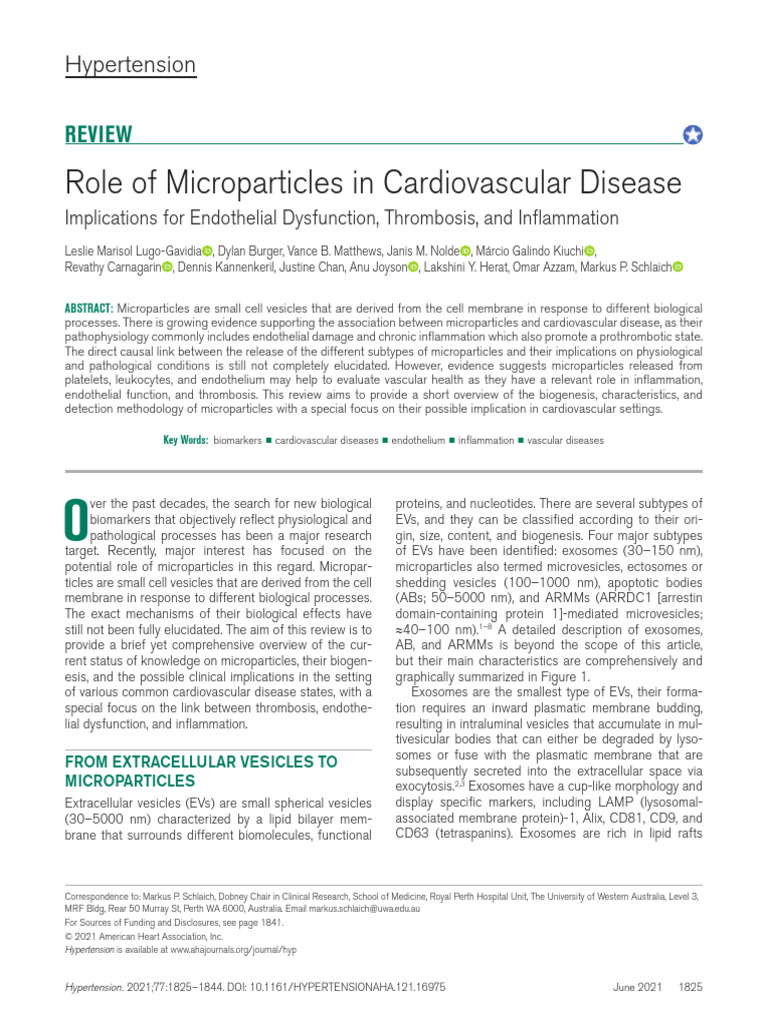 Microparticles in Cardiovascular Disease | PDF | Endothelium | Coagulation