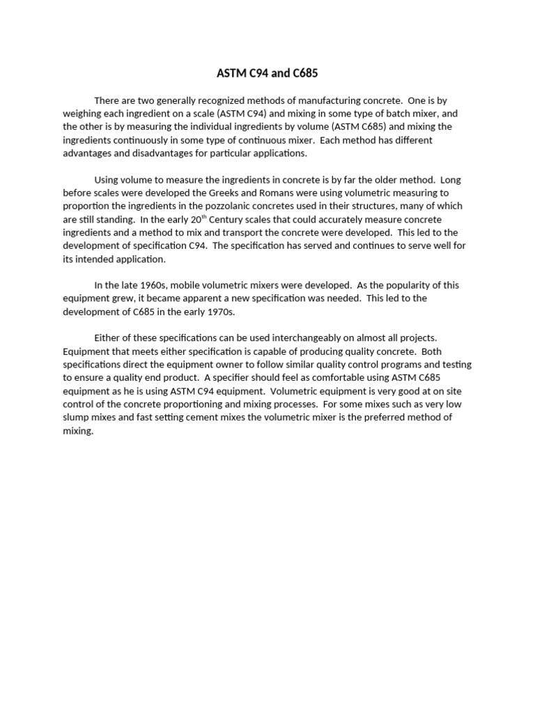 ASTM C94 and C685 | PDF