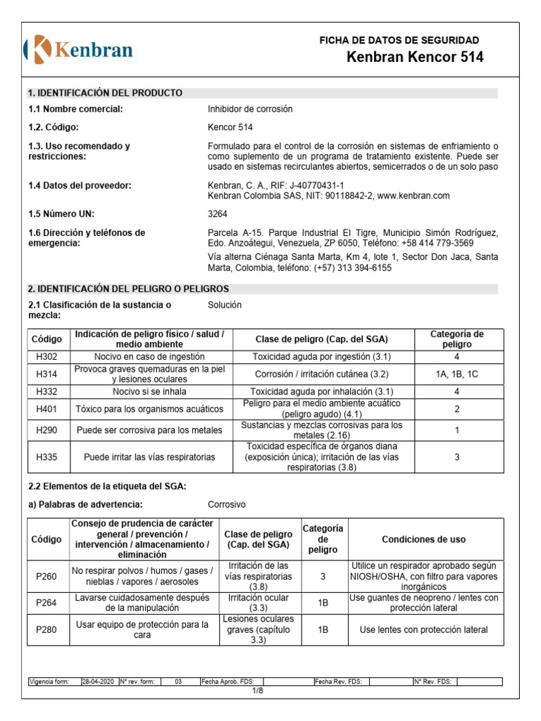 FDS Kencor 514 | PDF | Corrosión | Química