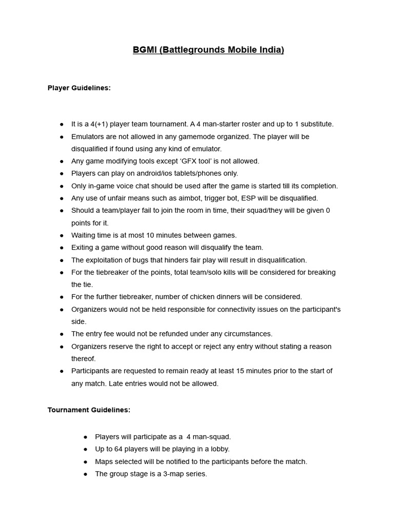Rules and Regulations For Bgmi | PDF