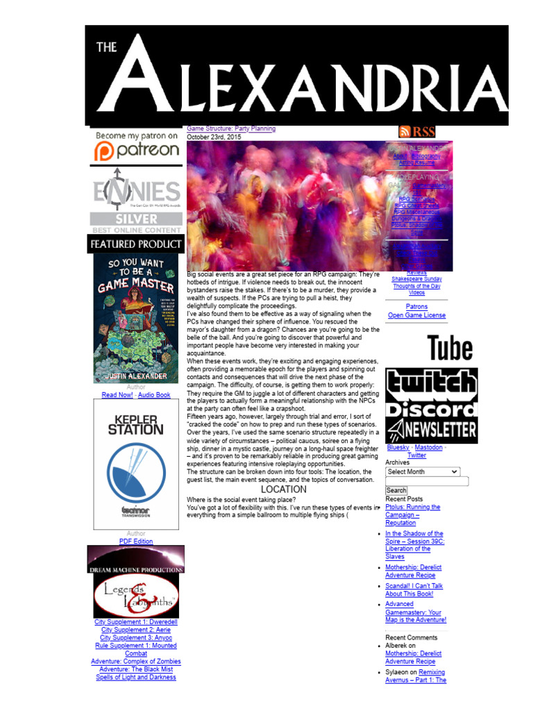 Game Structure - Party Planning | PDF