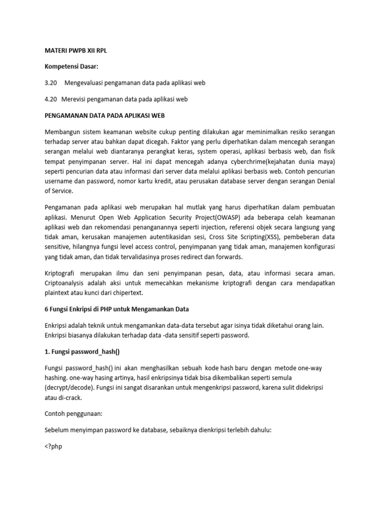 Materi PWPB Pengaman Data Xii RPL | PDF