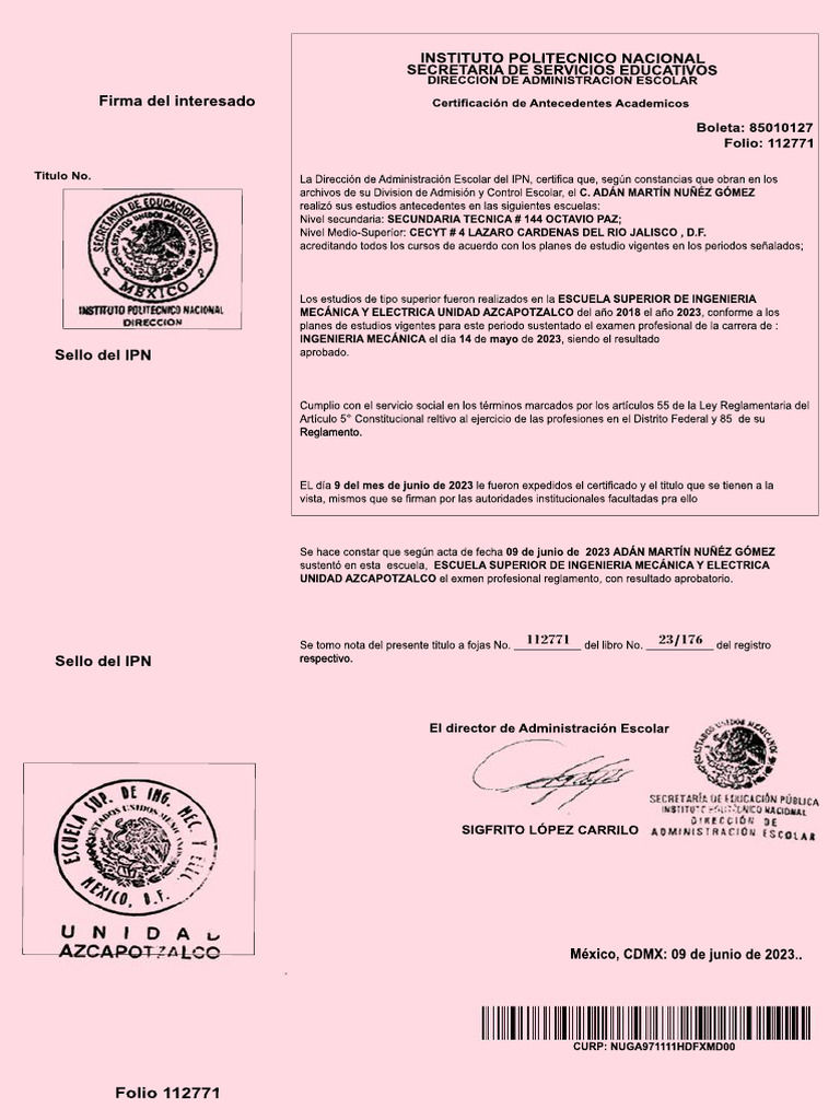 Titulo Ipn Reverso | PDF