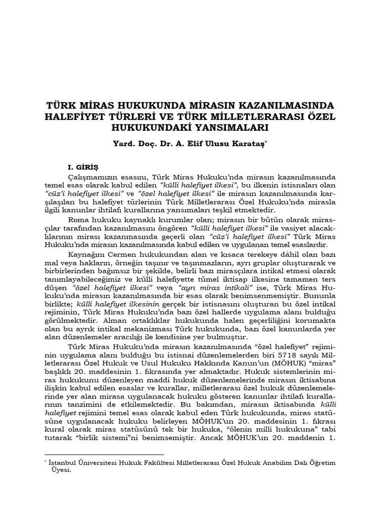 T RK M Ras Hukukunda M Rasin Kazanilmasinda Halef Yet T Rler Ve T RK M Lletlerarasi Zel ...