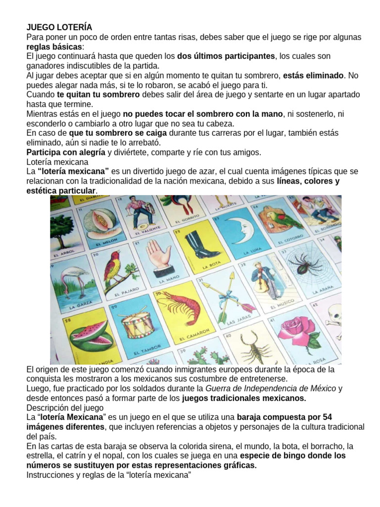 Reglas del Juego de Lotería Mexicana | PDF | Lotería | Deportes y ...