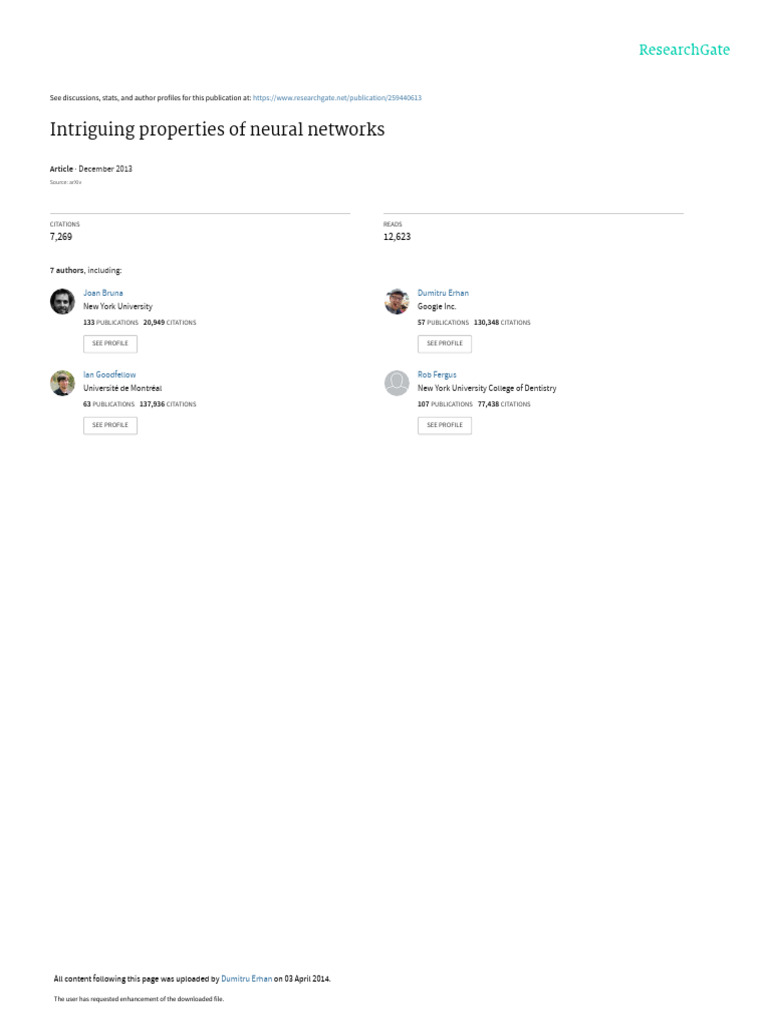Intriguing Properties of Neural Networks | PDF