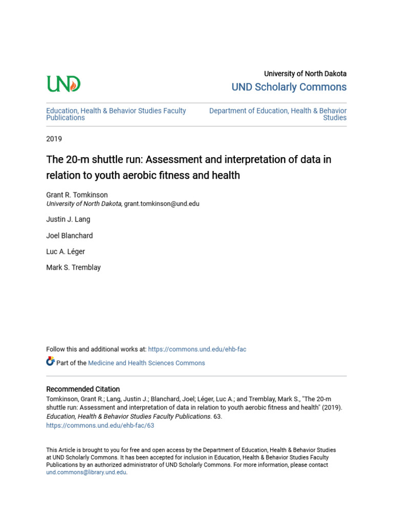 The 20-m Shuttle Run - Assessment and Interpretation of Data in Re | PDF