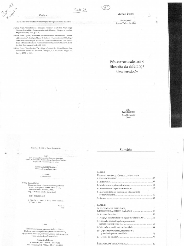 Peters - Pós-Estruturalismo e Filosofia Da Diferença | PDF