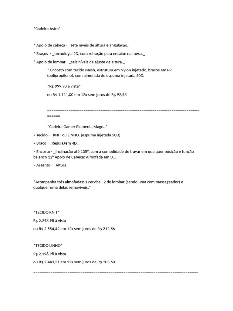 Apresentacao Cadeiras | PDF