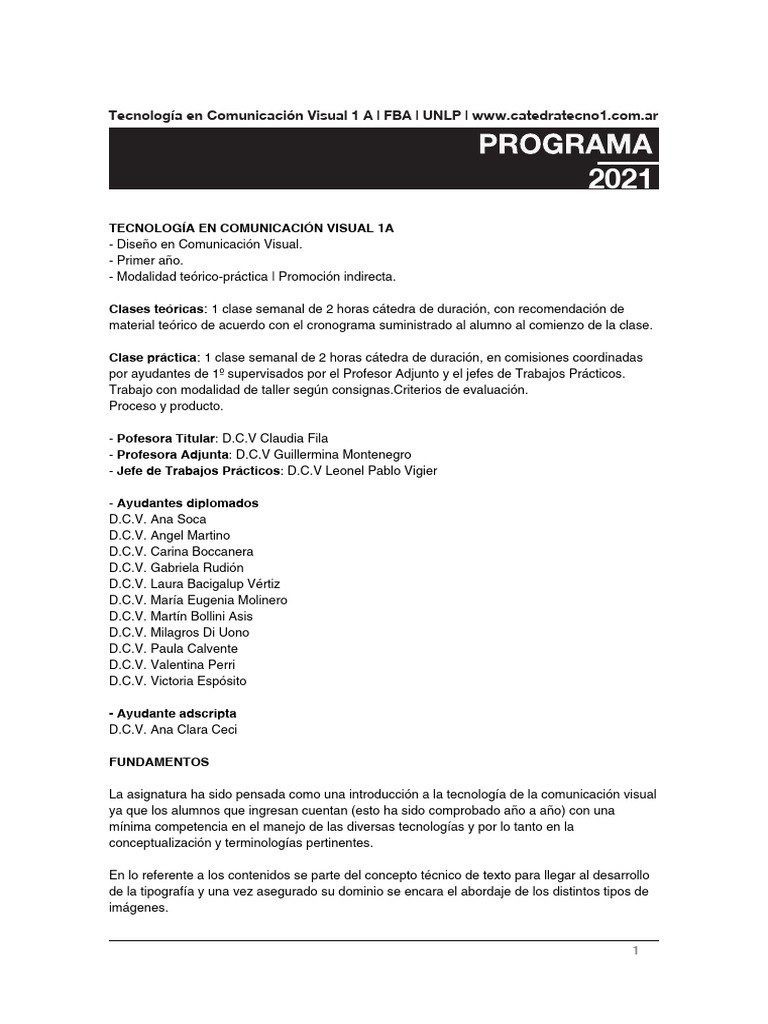 Tecno1A Programa 2021 | PDF